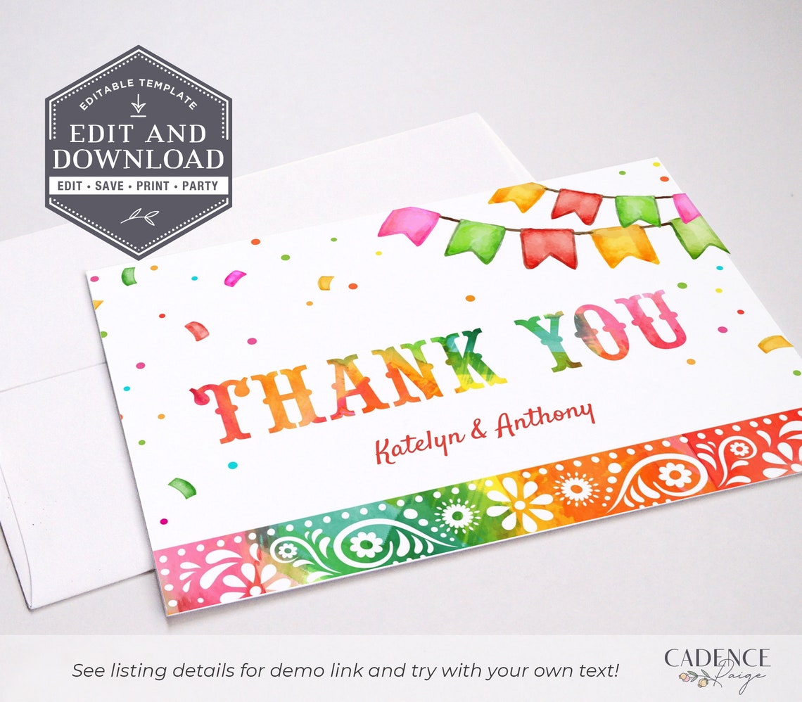 Fiesta Thank You Cards, Fiesta Thank You Notes, Gracias Notes, Custom ...