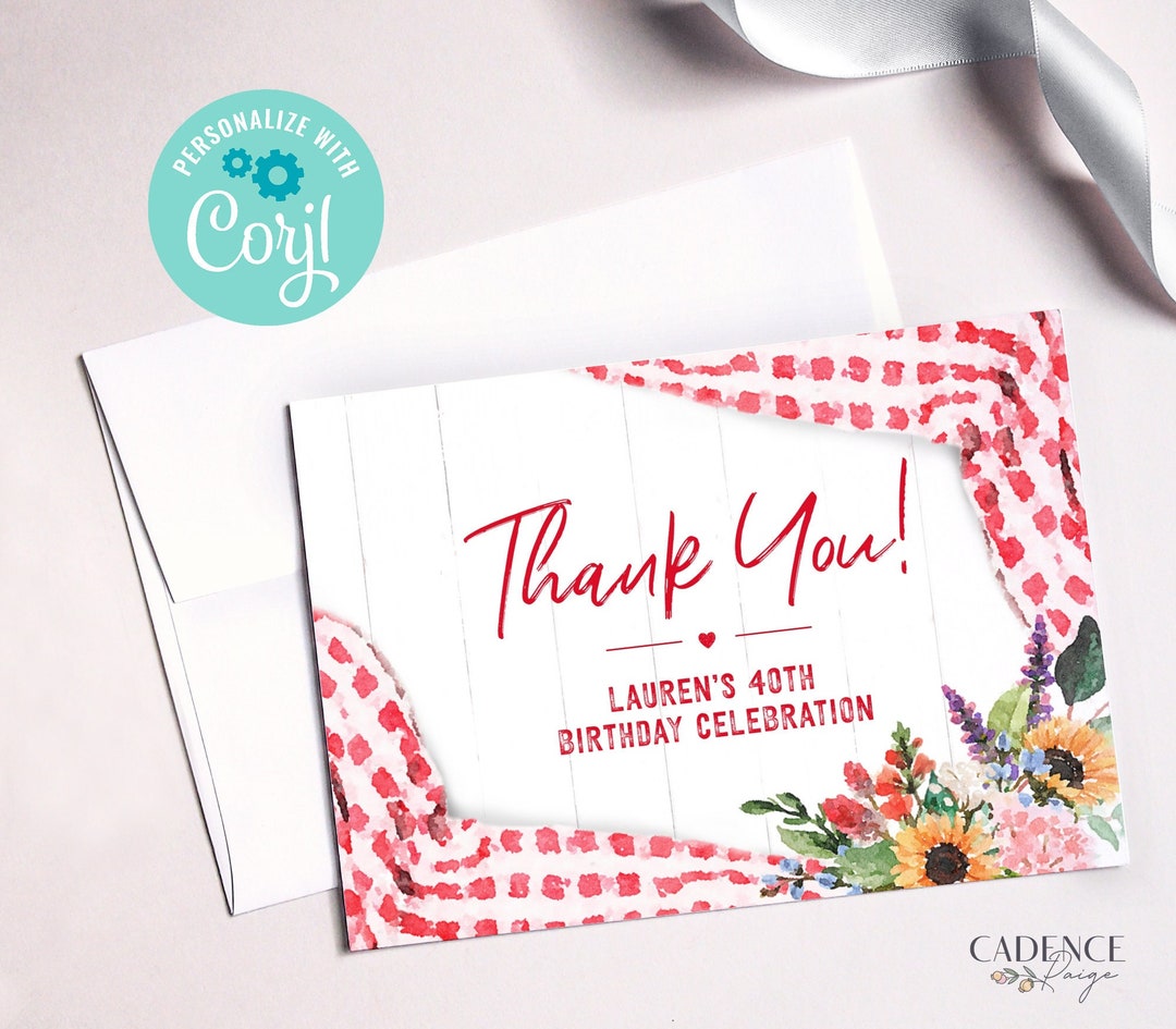 Birthday BBQ Thank You Notes, BBQ Celebration Thank You Notes, Red ...