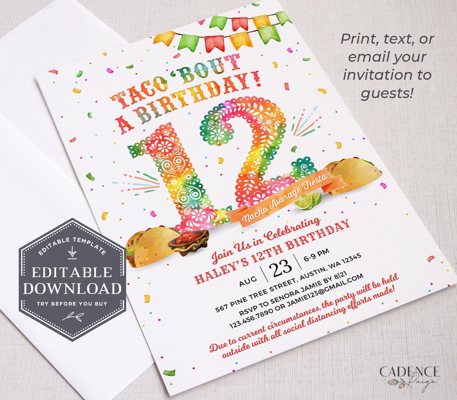 12th Birthday Invitation 12th Birthday Fiesta Invite Taco - Etsy