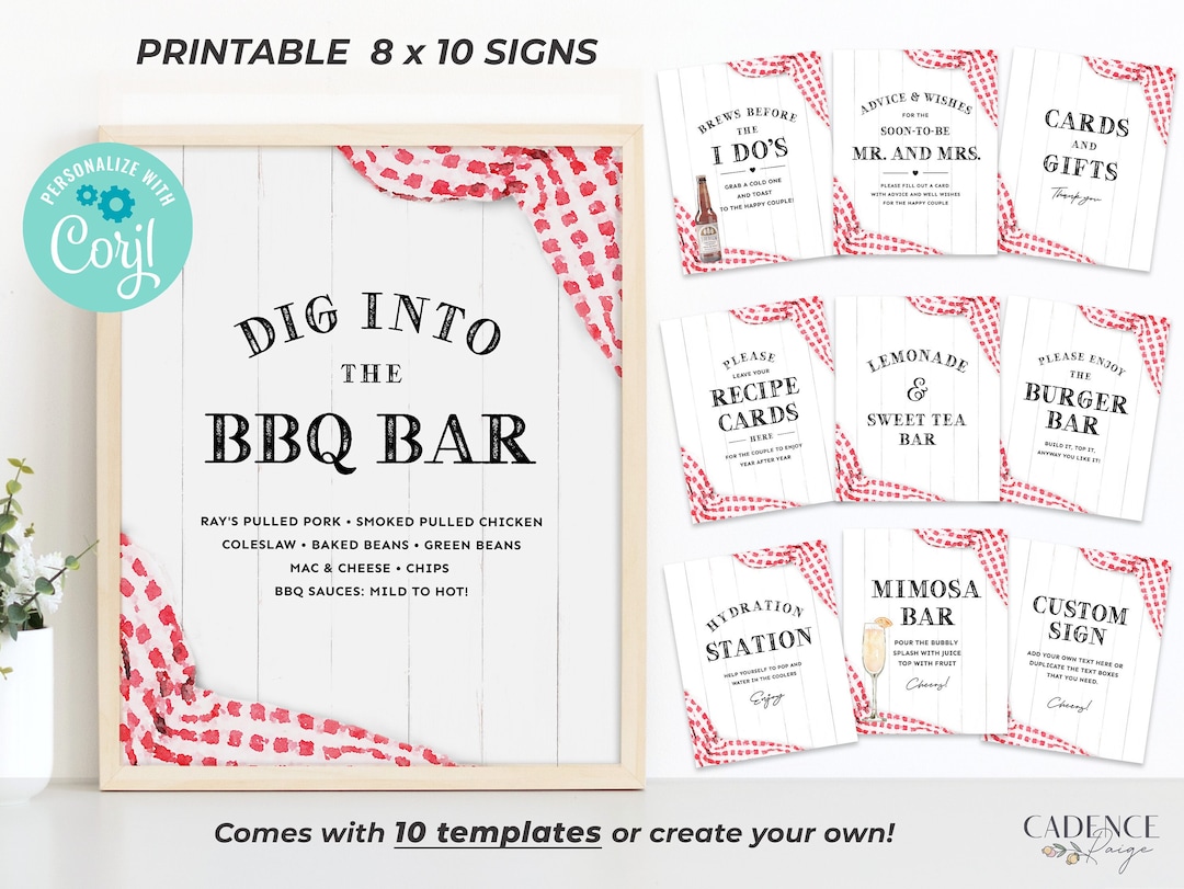 BBQ Shower Signs, BBQ Food Signs, I Do BBQ Table Signs, 8 X 10 Bbq ...