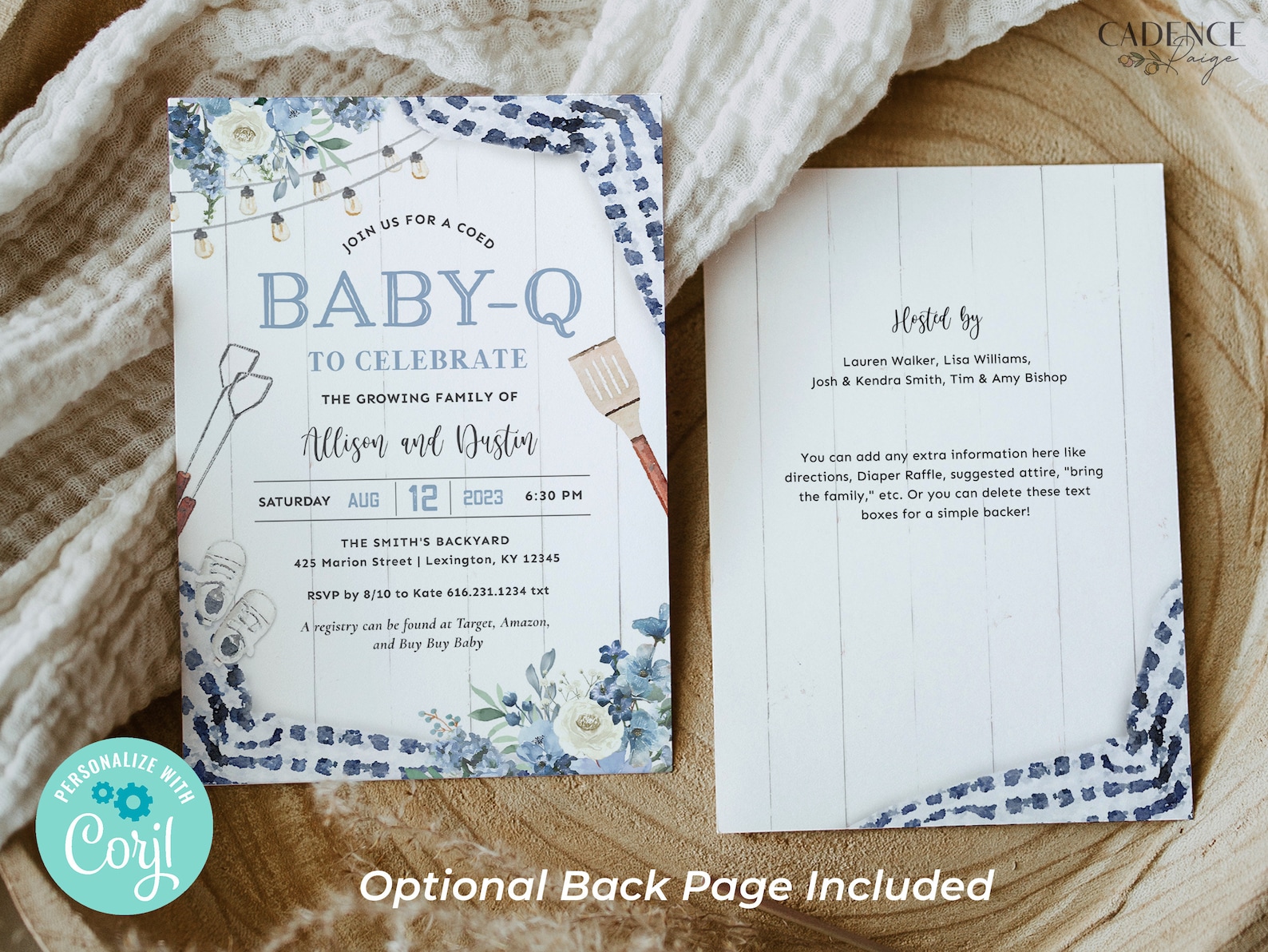 Blue Baby-q Shower Invitation, Coed Baby Shower Invite for Baby Boy ...