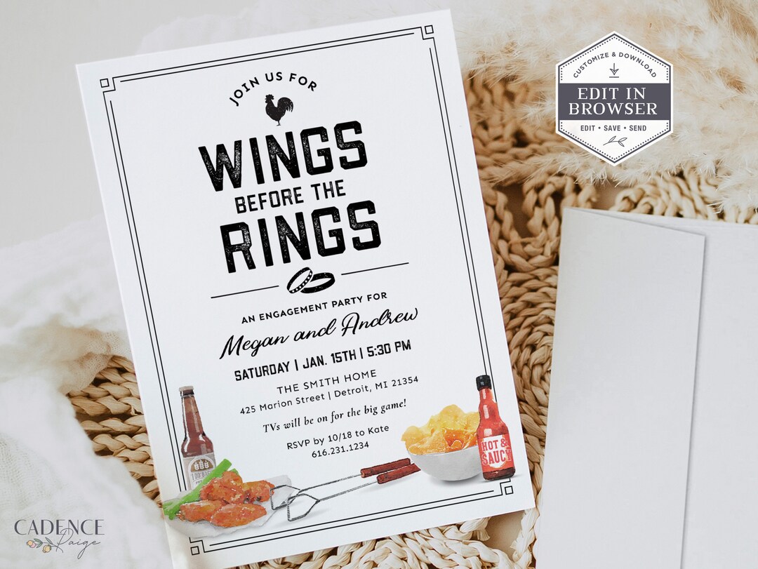 Casual Engagement Party Invitation, Wing Night, Casual Rehearsal Dinner ...