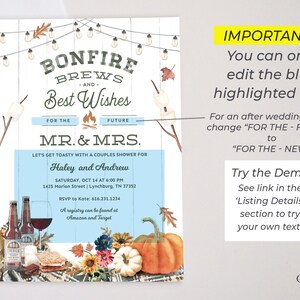 Digital Bonfire and Brews Couples Shower Invitation, Autumn Wedding ...