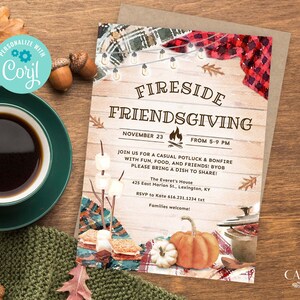 Friendsgiving Invitation, Flannel and Friends Invite, Fall Bonfire ...