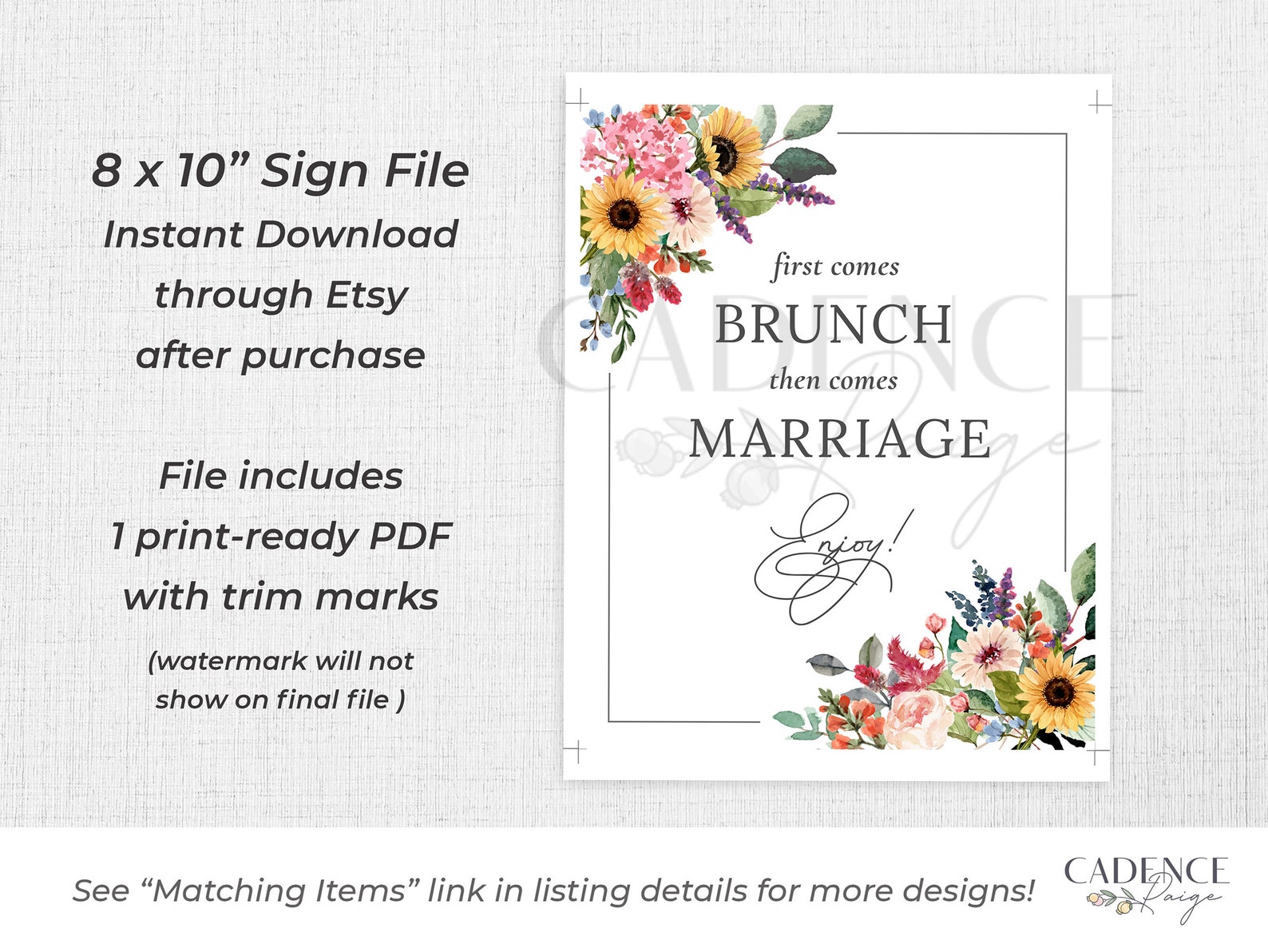 8 X 10 Wildflowers Brunch Sign Summer Flowers Bridal Shower - Etsy