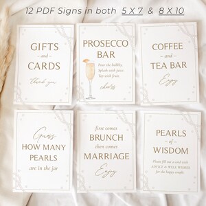 Pearls and Prosecco Bridal Shower Table Signs, Gold and White Bridal ...