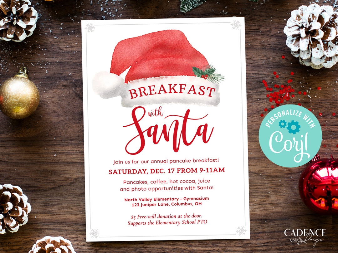 Breakfast With Santa Invitation, Santa Breakfast Flyer, Fundraiser ...