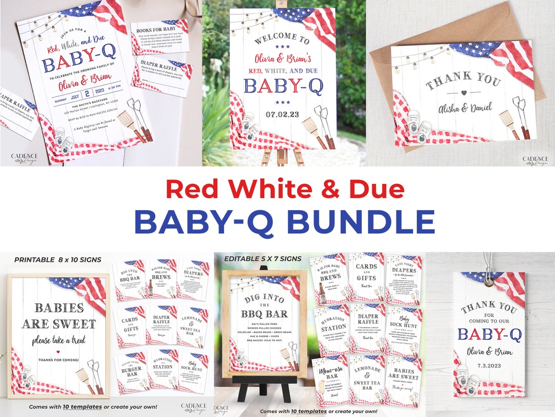 Red White and Due Baby Shower Bundle, Patriotic Babyq Shower ...