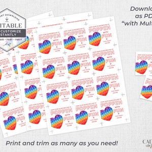 Valentine's Day Pop It Tags, Classroom Valentines, Printable Pop It ...