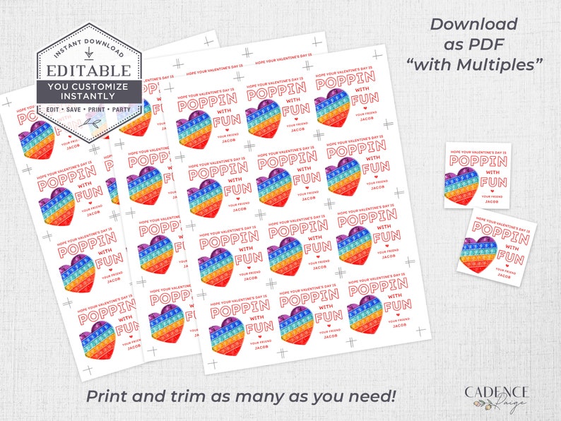 Valentine's Day Pop It Tags Classroom Valentines - Etsy