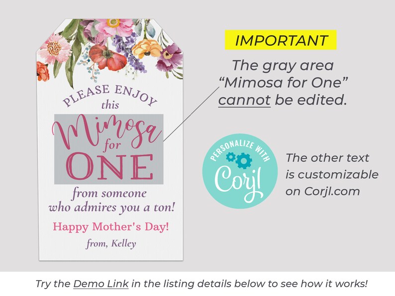 Mother's Day Gift Tag, Mimosa Kit Gift Tag for Mother's Day, Mom's Day ...