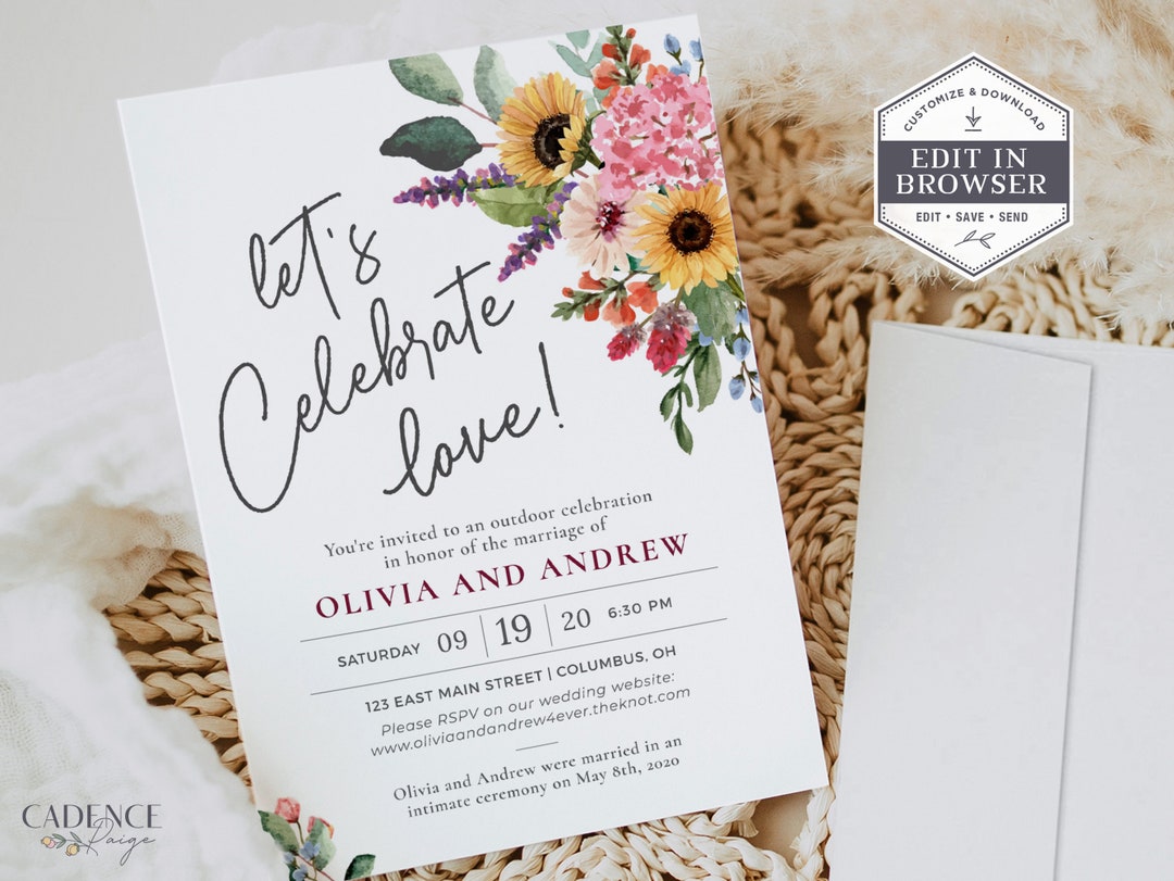 Backyard Wedding Invitation, Wildflowers Wedding Invitation, Casual ...