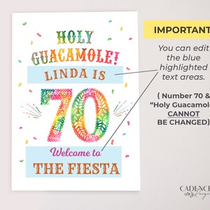 70th Birthday Fiesta Sign, 70th Birthday Welcome Sign, Holy Guacamole ...