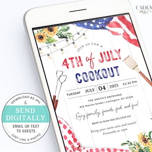 4th of July Party Invitation, 4th of July Cookout Invitation, July 4th ...