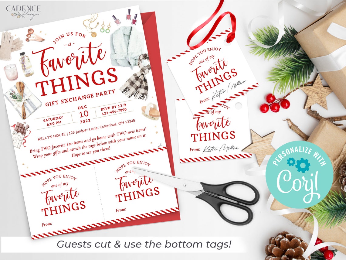Favorite Things Party Invite With Tags Gift Exchange Invite - Etsy