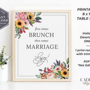8 X 10 Wildflowers Brunch Sign, Summer Flowers Bridal Shower Brunch ...