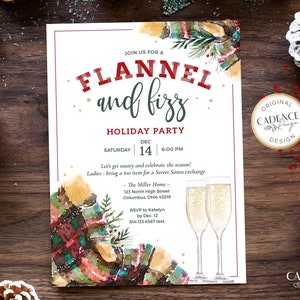 Flannel and Fizz Party Invitation, Christmas Party Invite, Christmas ...