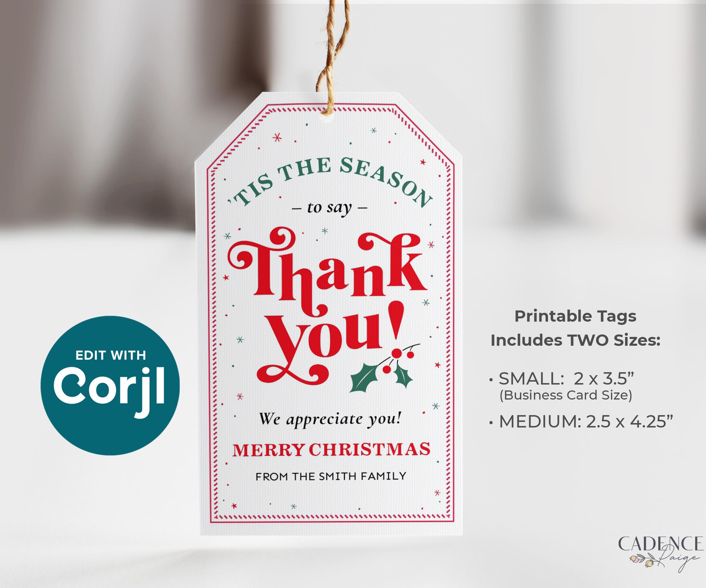 Christmas Thank You Gift Tags: Editable Holiday PDF - Etsy