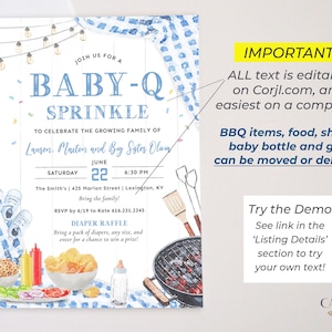 Blue Baby-q Sprinkle Invitation, Boy Baby Sprinkle Invitation, Babyq ...