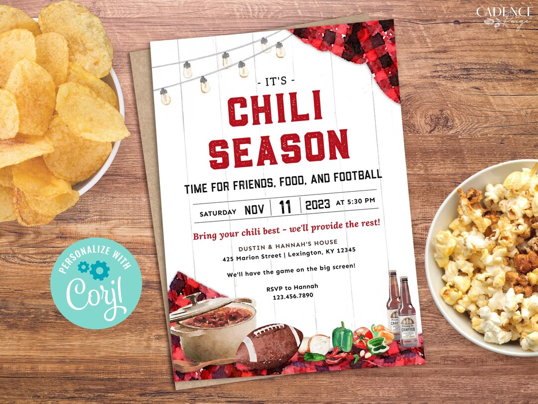 Digital Chili and Football Invitation Chili Cook off - Etsy
