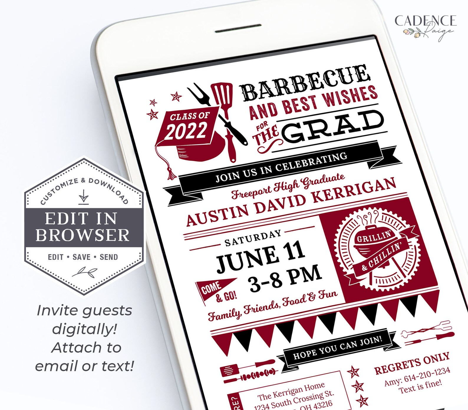 BBQ Graduation Party Invite BBQ Grad Party Invitation Black - Etsy