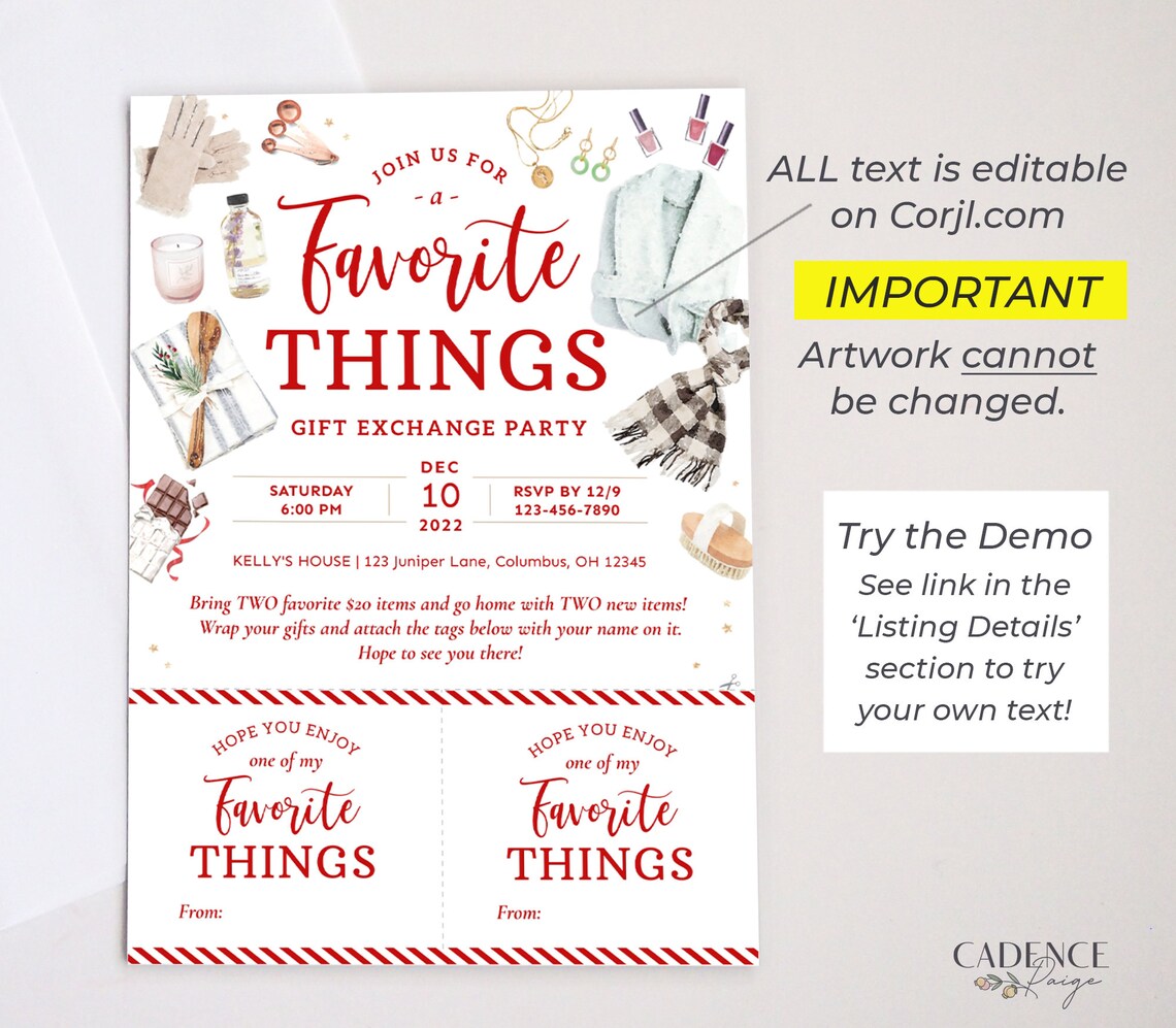 Favorite Things Party Invite With Tags Gift Exchange Invite - Etsy