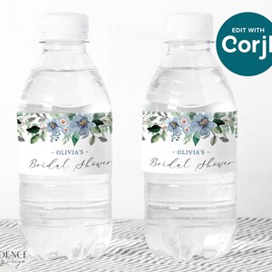 Printable Water Bottle Labels With Blue Flowers Water Bottle Label ...