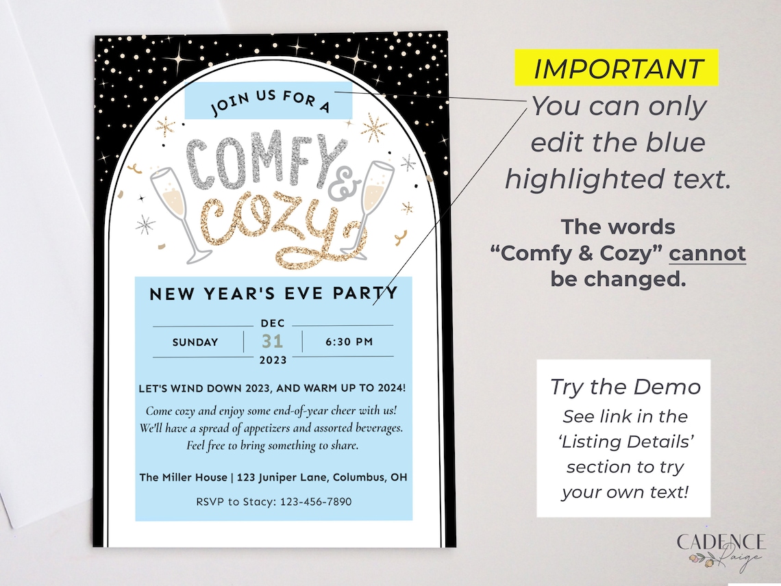 Digital Cozy Casual New Year's Eve Party Invitation, New Years Party ...