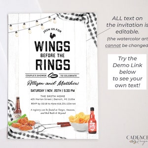 Hot Wings Couples Shower Invitation, Wing Night, Casual Rehearsal ...