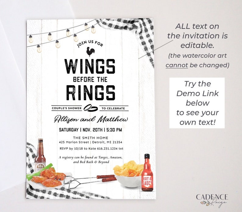 Hot Wings Couples Shower Invitation Wing Night Casual | Etsy