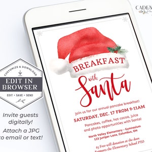 Breakfast With Santa Invitation, Santa Breakfast Flyer, Fundraiser ...