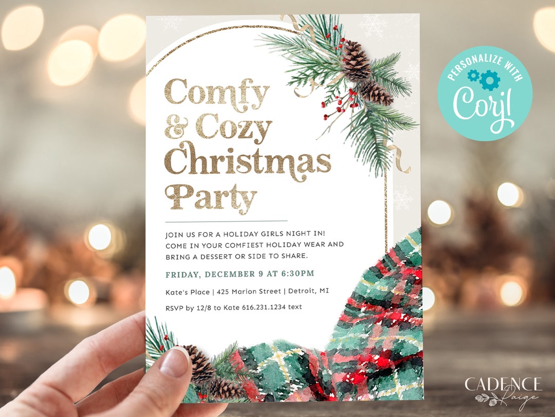 Cozy Holiday Party Invitation, Plaid Christmas Party Invitation, Casual ...