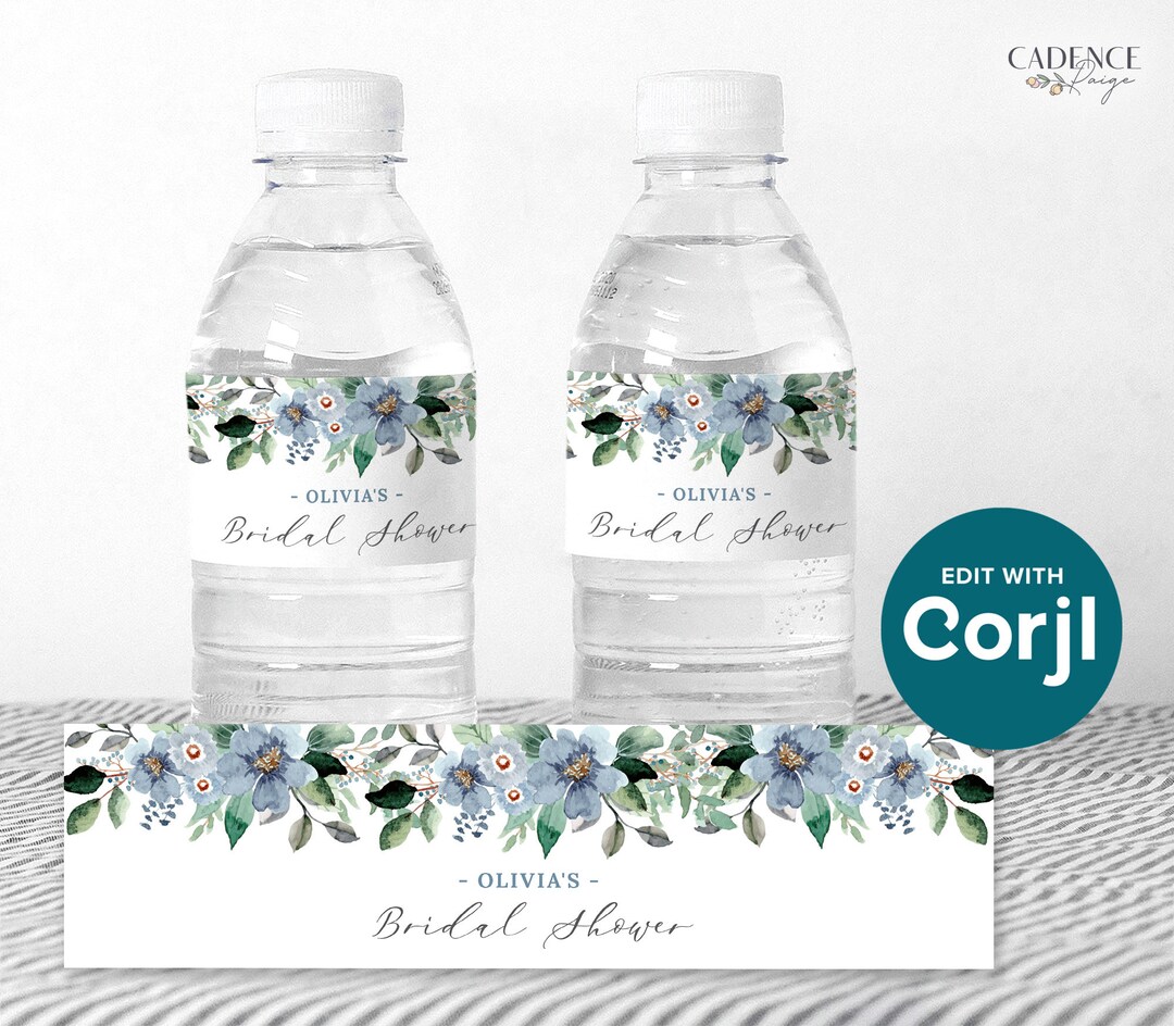 Printable Water Bottle Labels With Blue Flowers Water Bottle Label ...