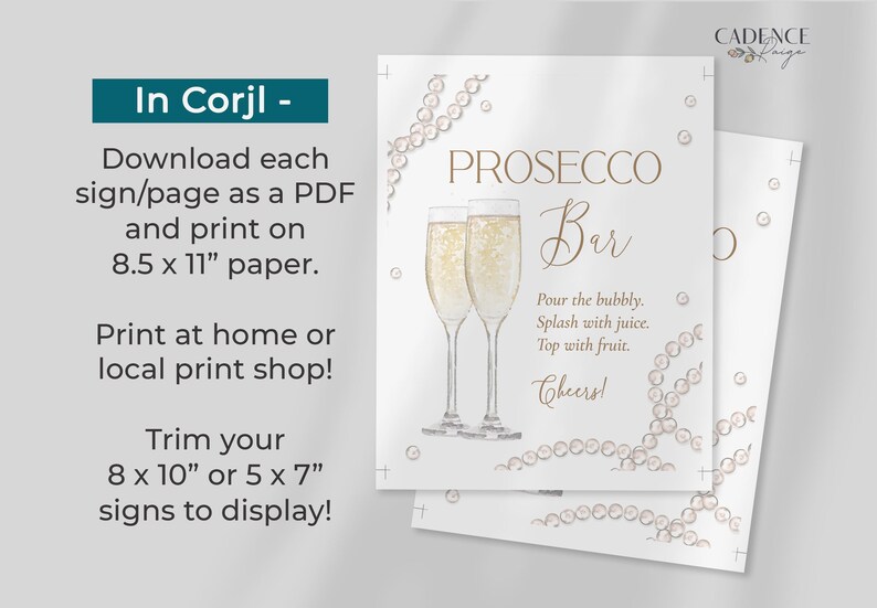 Pearls & Prosecco Bridal Shower Sign Set: Advice Cards (digital ...