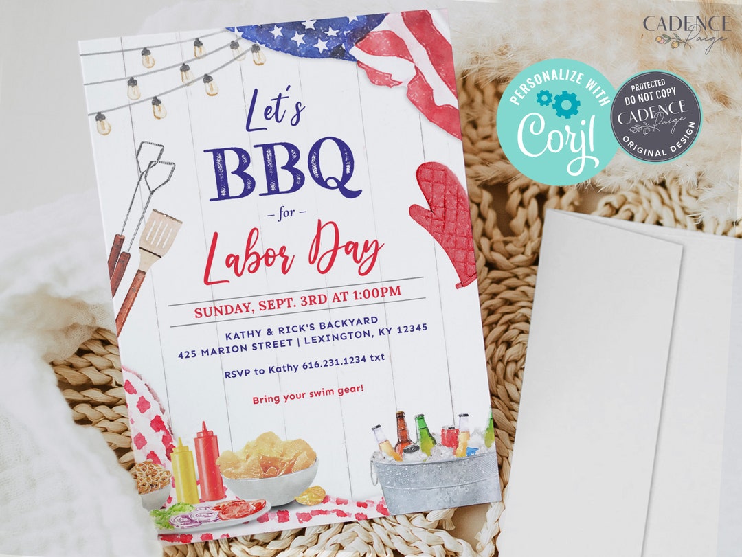 Labor Day BBQ Invitation, Digital Labor Day Party Invitation, Summer ...