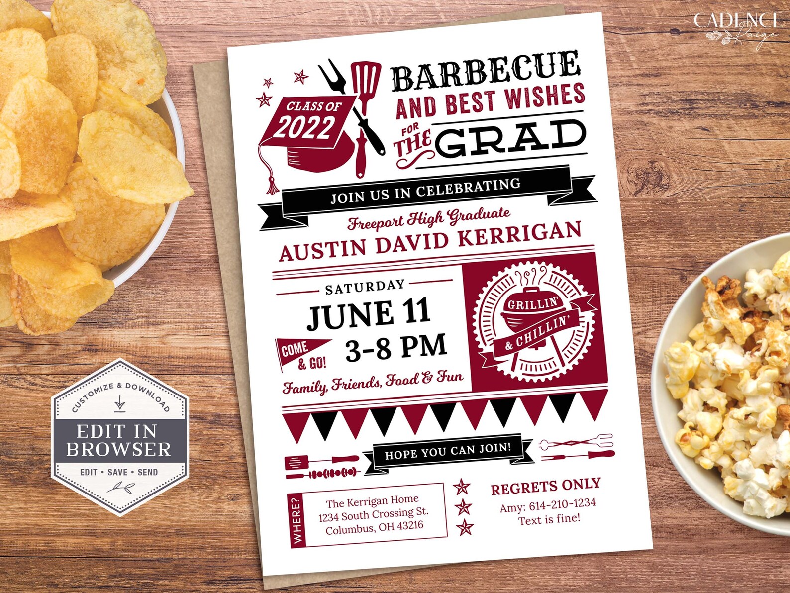 BBQ Graduation Party Invite BBQ Grad Party Invitation Black - Etsy