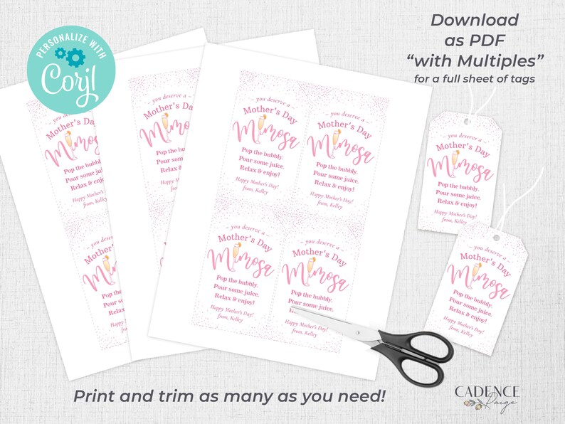 Mimosa Mother's Day Gift Tag, Mothers Day Mom-osa Gift for Friends ...