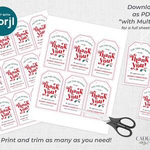 Christmas Thank You Gift Tags, Printable Gift Tag for Teacher, Employee ...