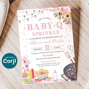 Baby-q Sprinkle Invitation, Pink Baby Sprinkle Invitation, Babyq Baby ...