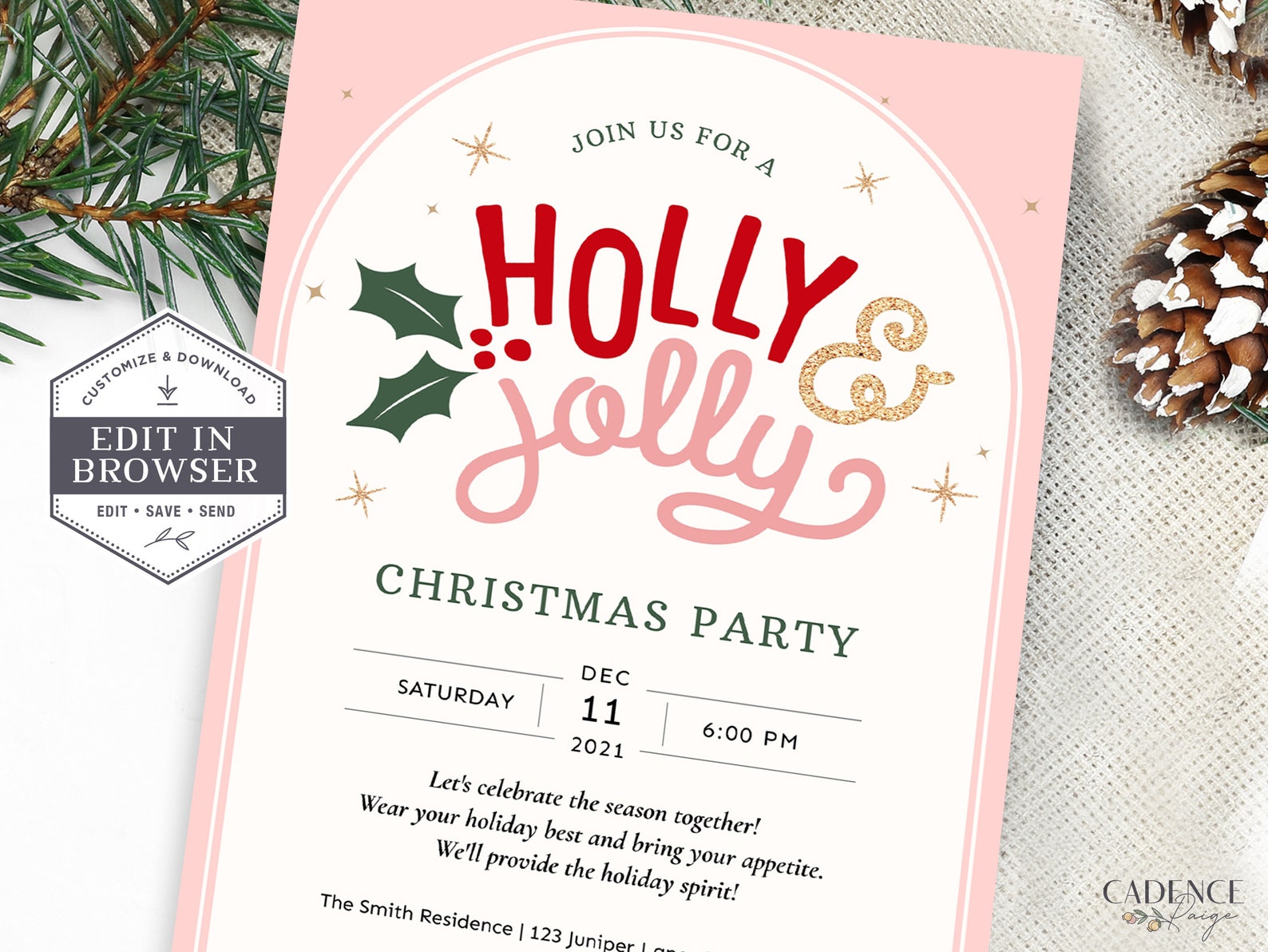 Boho Christmas Party Invite Mod Holiday Party Invite Retro - Etsy