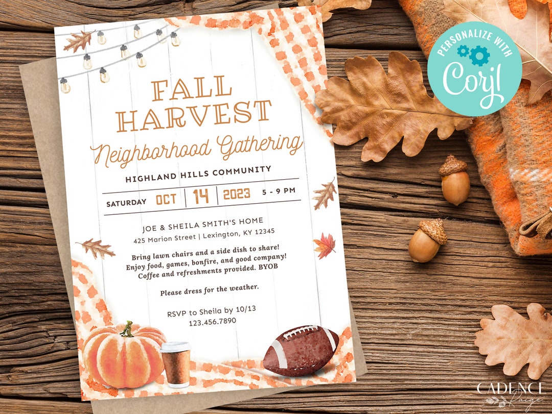 Digital Fall Football Invitation, Fall Block Party Invitation, Fall ...