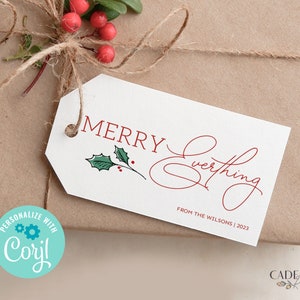 Printable Merry Everything Gift Tags, Personalized Holiday Gift Tags ...