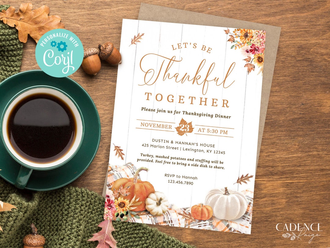 Thanksgiving Invitation, Digital Thanksgiving Invite, Casual ...