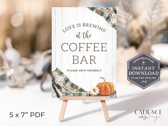 Printable Coffee Bar Sign Fall Bridal Shower Coffee Bar Sign - Etsy