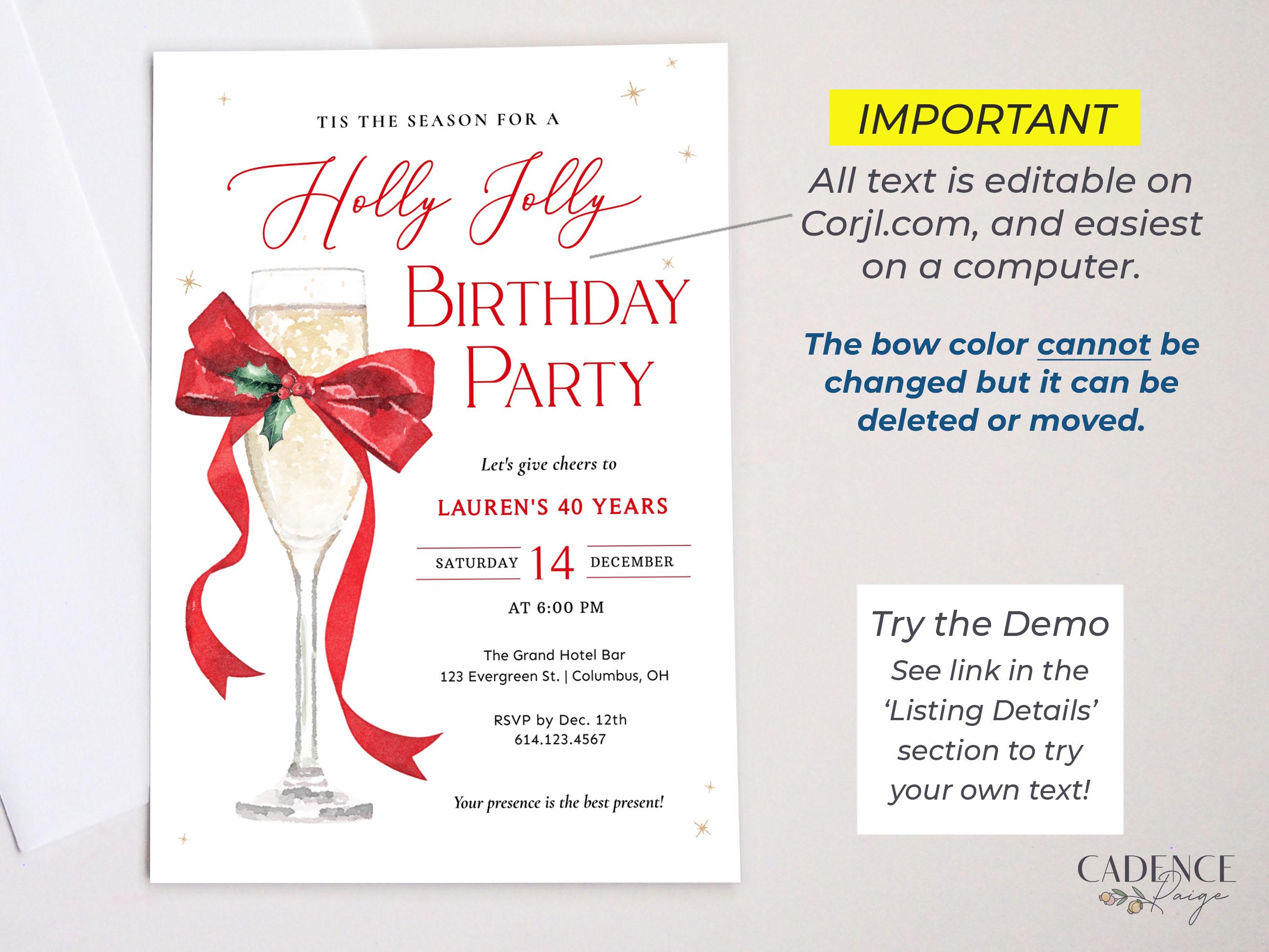 Christmas Birthday Party Invitation, Adult Holiday Birthday Party ...