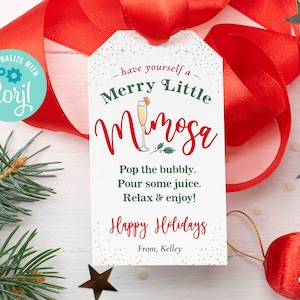 Merry Mimosa Gift Tag, Fun Holiday Gift Tag for Friends, Unique Teacher ...