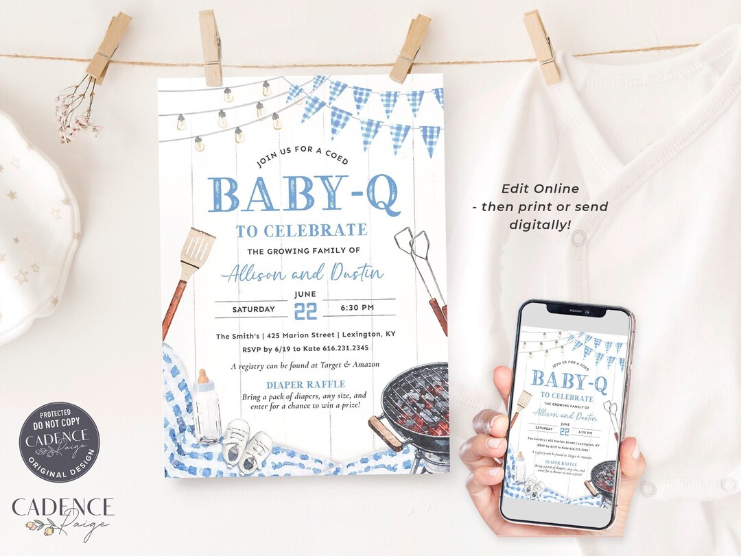 Blue Baby-q Shower Invitation Boy BBQ Baby Shower Cookout Baby Sprinkle ...