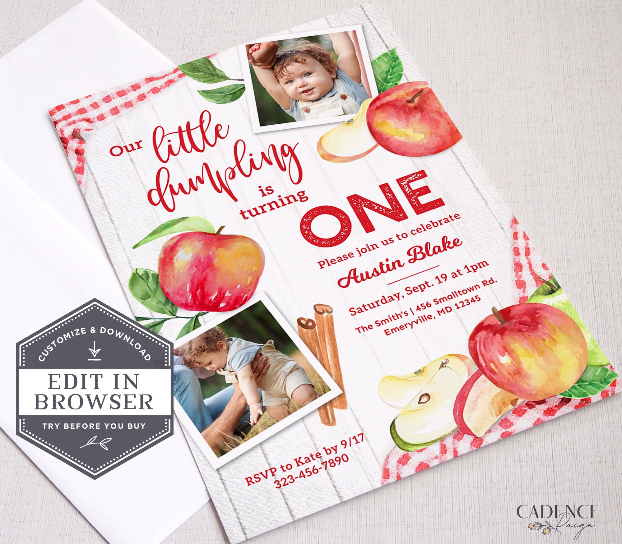 Apple Theme First Birthday, Apple Pie First Birthday Invite, Apple ...