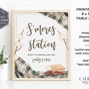 8 X 10 S'mores Station Sign, S'mores Sign, Smores Bar, Printable S ...
