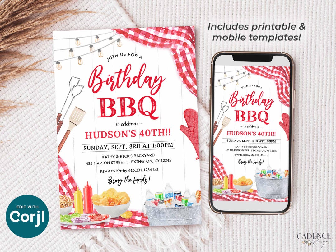 Birthday BBQ Invitation, Digital Birthday Backyard BBQ Party Invitation ...